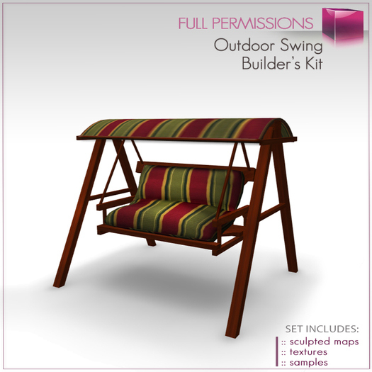 Second Life Marketplace Full Perm Scultped Outdoor Swing Canopy Swing Futon Porch Swing Garden Swing Sofa Builder s Kit Set